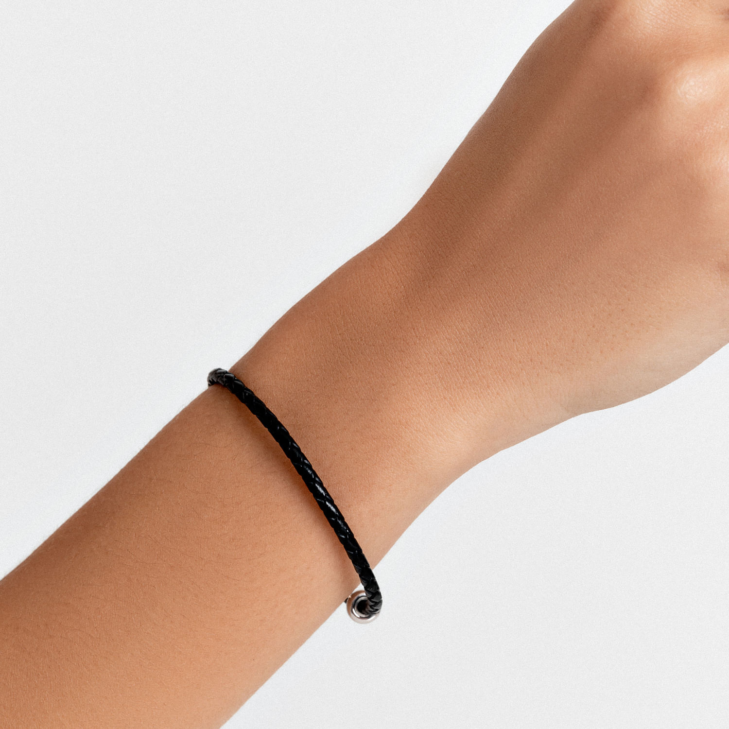 Pulseira de Couro Preto e Prata 925 - 19,5 cm | MONTE CARLO