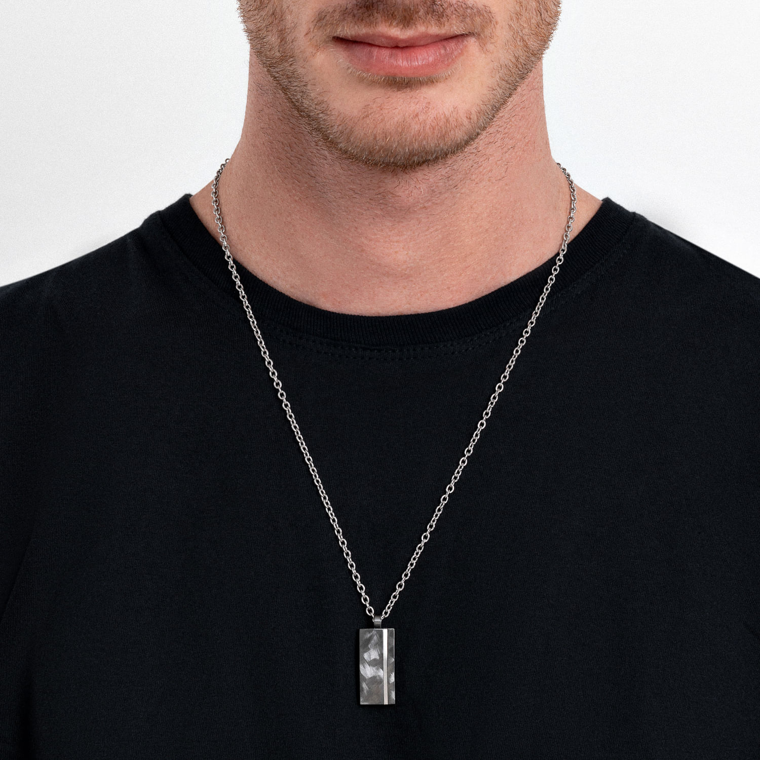 Colar Masculino com Placa em Aço Preto Fosco - 60cm | MONTE CARLO