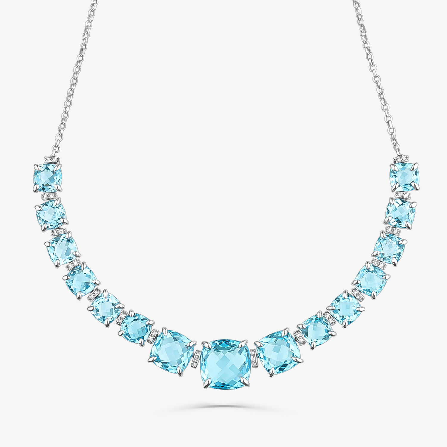 Colar Articulado com Topázio Azul e Diamantes em Ouro Branco 18k ...