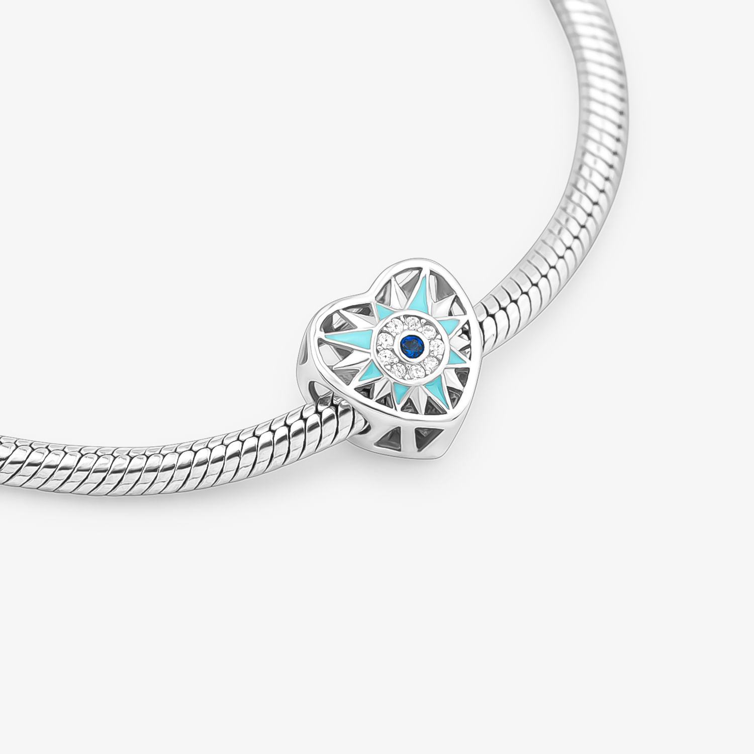 Charm Coração Olho Grego Cravejado em Prata 925 | MONTE CARLO