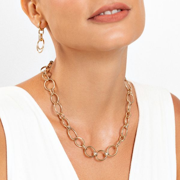 Colar Argolas Ovais com Topázio em Prata 925 com Banho de Ouro Amarelo ...