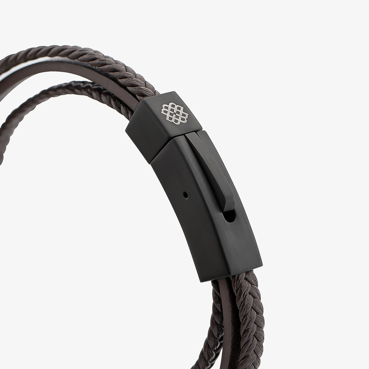Pulseira Masculina Tripla de Couro Marrom em Aço Preto - 20 cm | MONTE ...