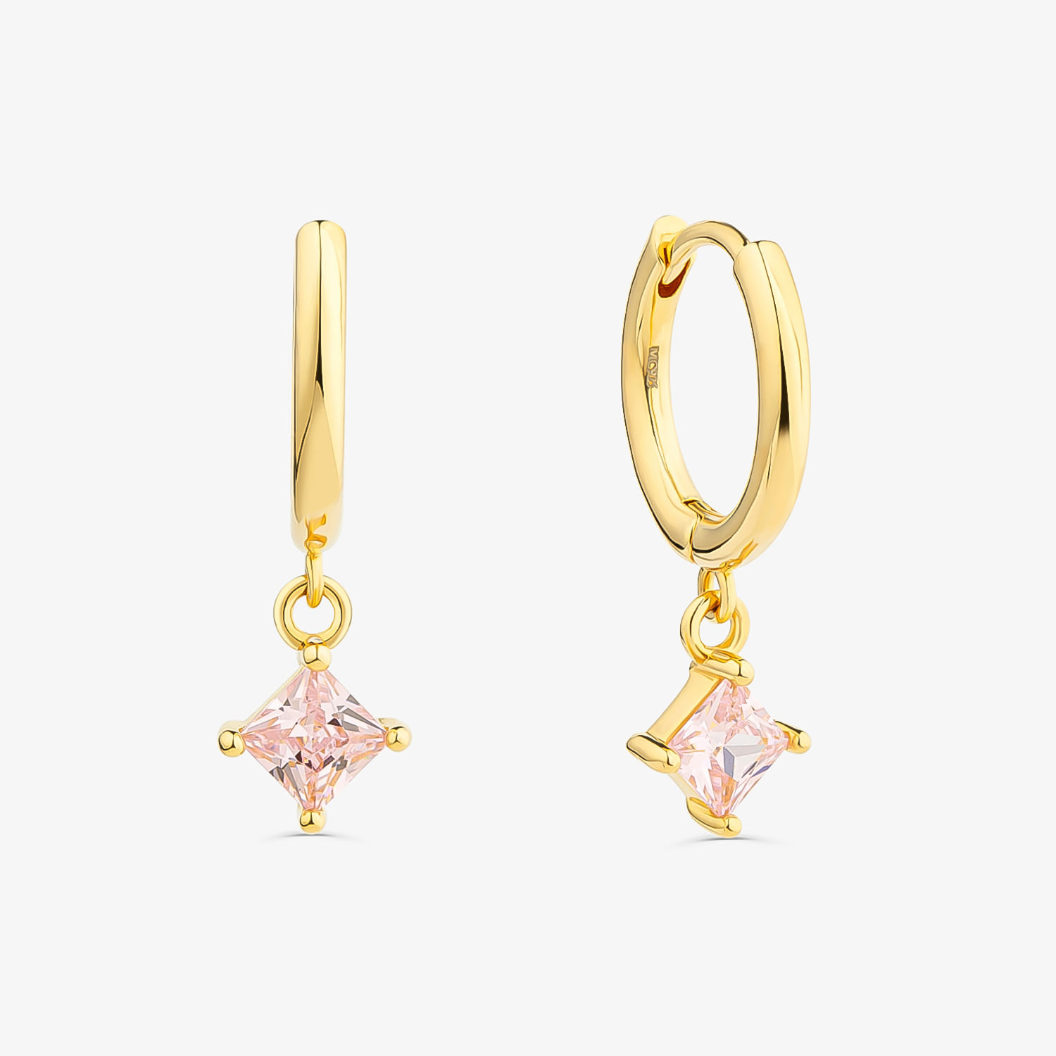 Argola Carré Rosa Cravejada em Prata 925 com Banho de Ouro Amarelo 18k ...