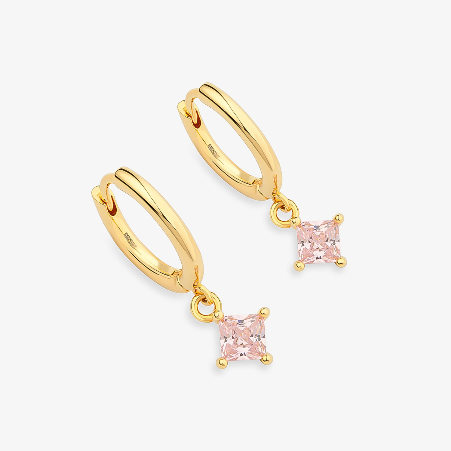 Argola Carré Rosa Cravejada em Prata 925 com Banho de Ouro Amarelo 18k ...